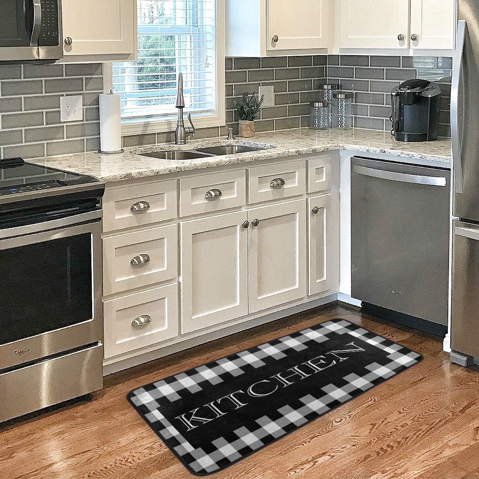 Kitchen Rug Black and White Kitchen Buffalo Plaid 39 x 20 Inch Non-Slip Anti Fatigue Comfort Entryway Door Mats Perfect Carpet for Home Decor