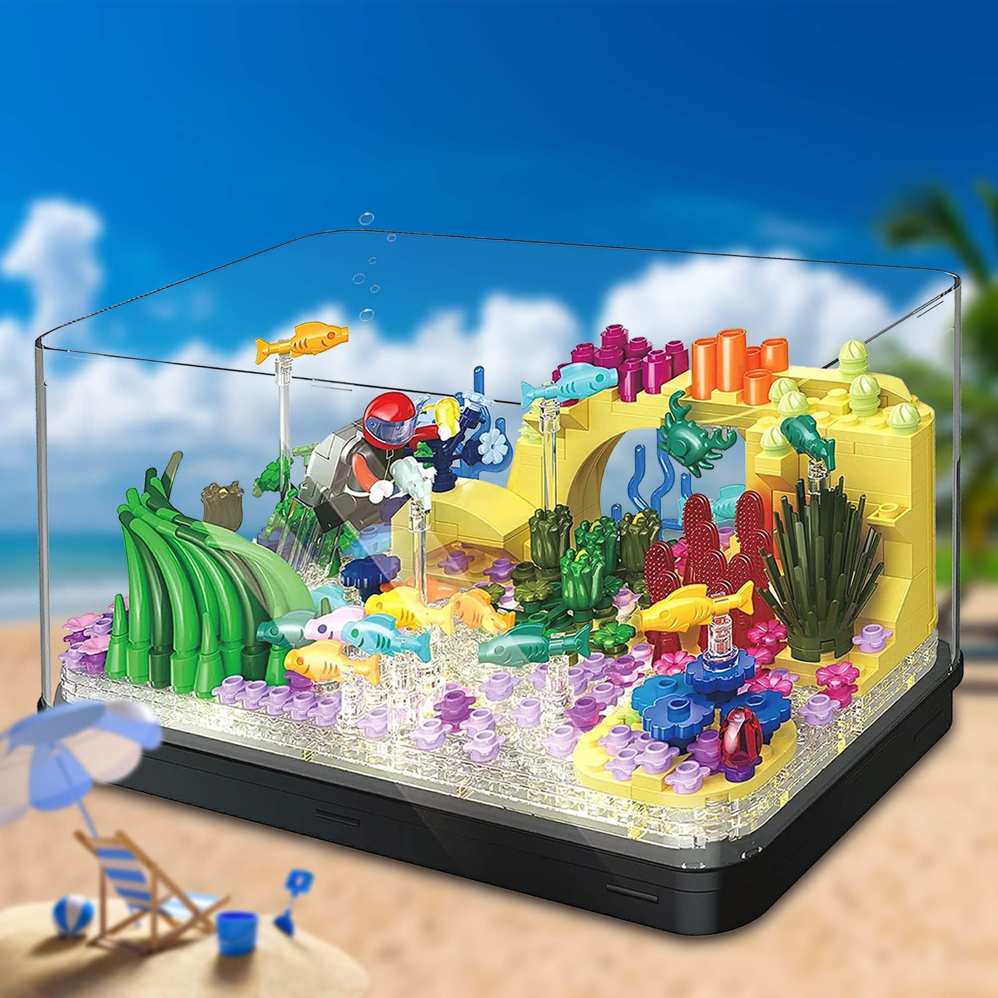 MACTANO Fish Tank Building Set Mini Ocean Animal Aquarium Building Block Kit Toy for Kids Adults-559PCS