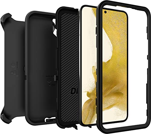 OtterBox Galaxy S22 Defender Series Case - BLACK, rugged & durable, with port protection, includes holster clip kickstand