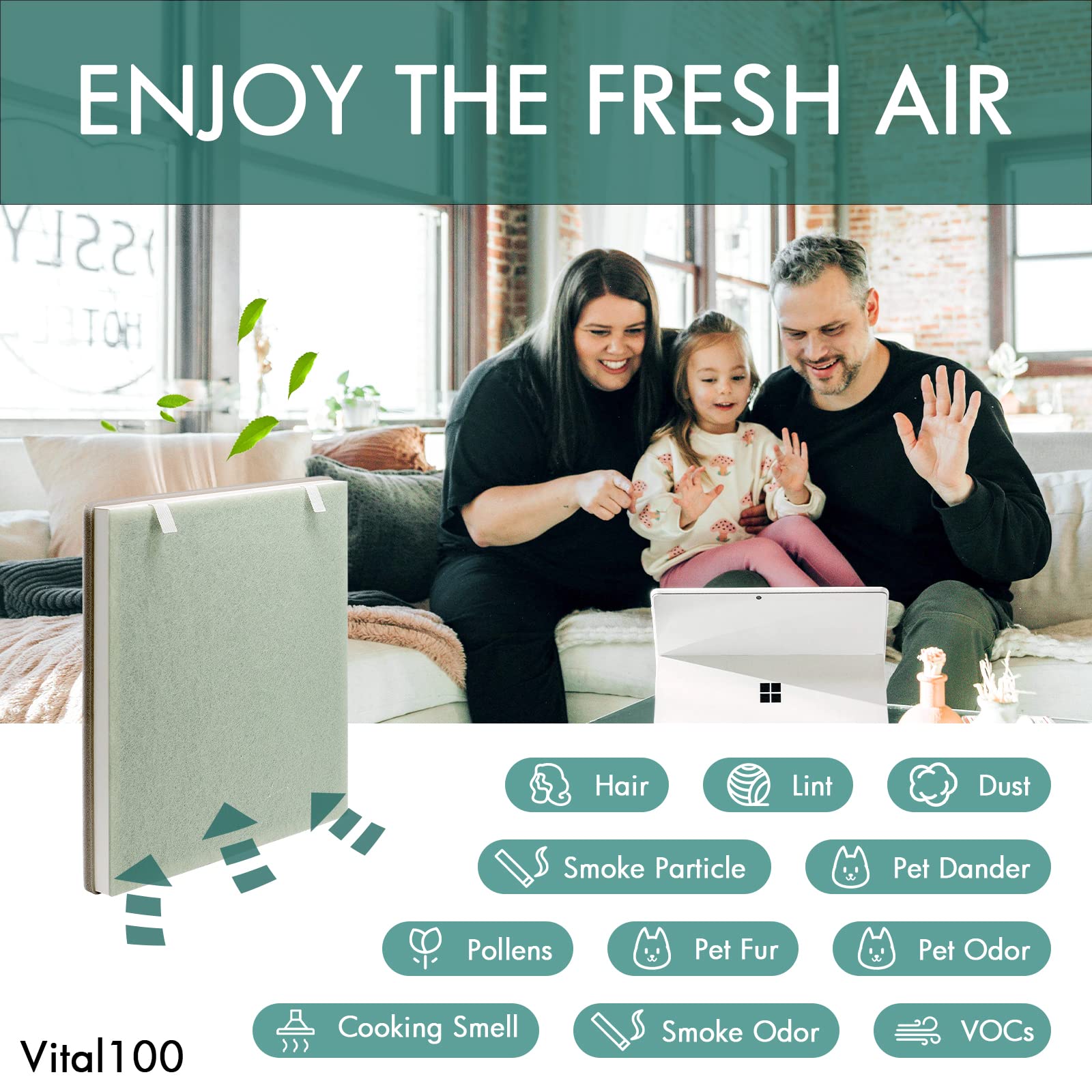 Keedal Vital 100 Pet Care Filter Compatible with LEVOIT Vital 100 Replacement Filter | 2X H13 True HEPA Filters & 4X Extra Pre-Filters | Part# Vital 100-RF