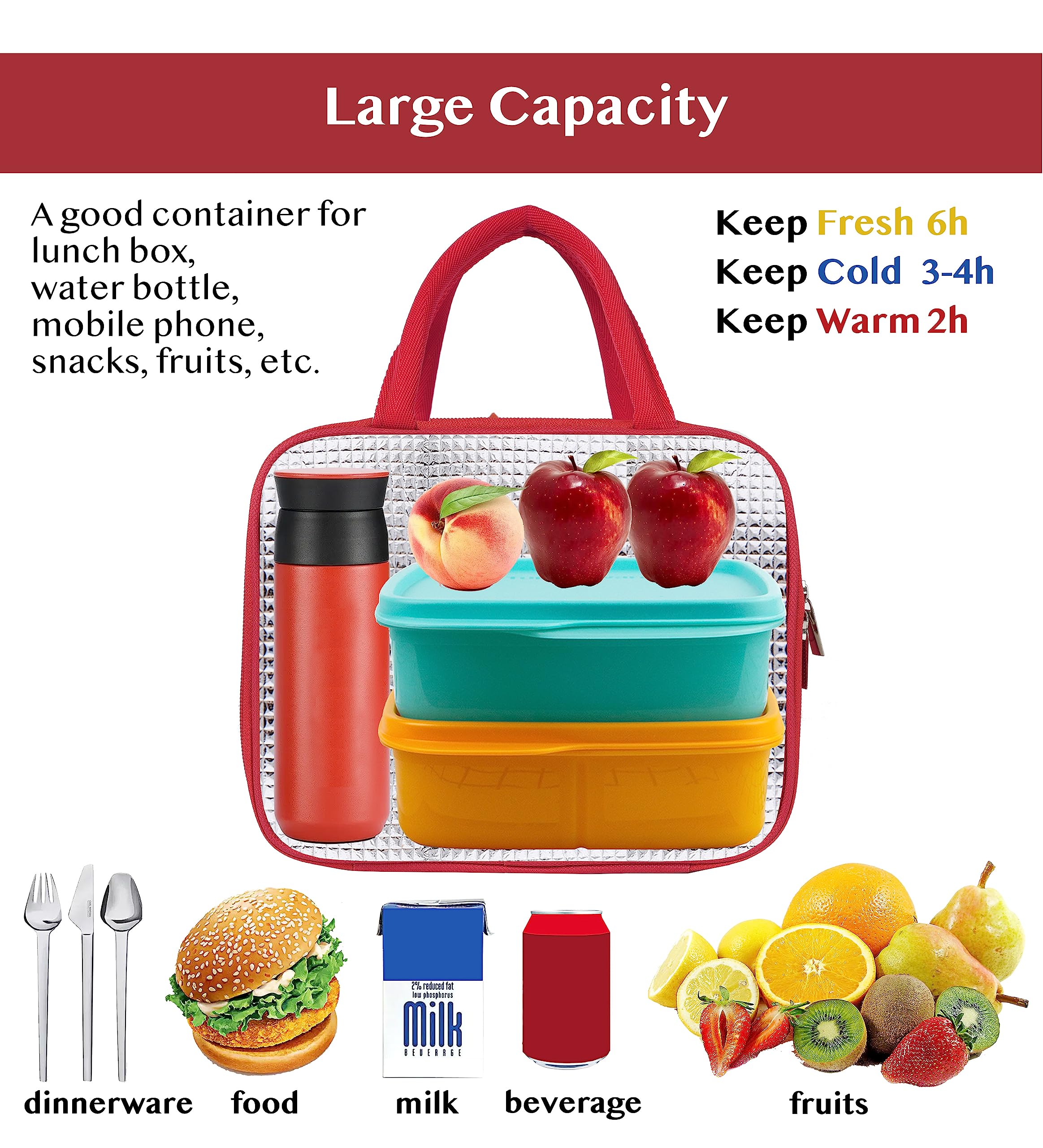 Insulated Lunch Box Bag for Kids, Reusable Durable Lightweight Lunch Bag for Girls Boys, Keep Food Cold/Warm, Lion