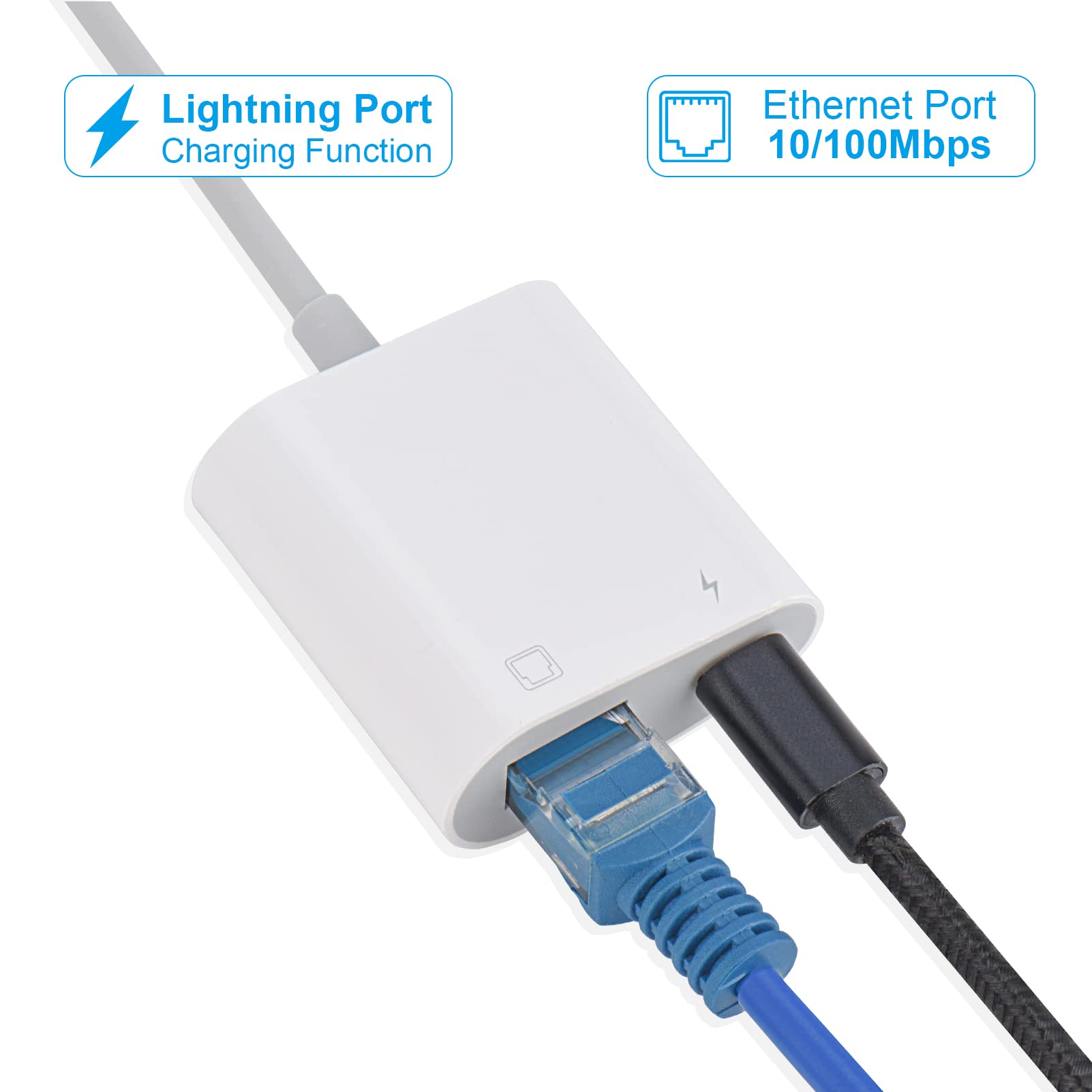 Lightning to Ethernet RJ45 LAN Network Adapter with Charging Port for lPhone,lPad 10/100Mbps High Speed,Plug and Play Supports All iOS