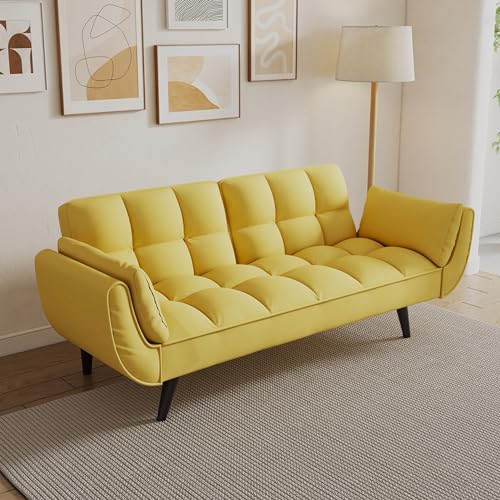 NicBex Sectional Couch Sofa with Folding Function Velvet Sofa Bed Cloud Couch for Living Room Furniture Sets with Adjustable Back, Modular Sofa for Living Room, Bedroom, Apartment,57" L, Yellow