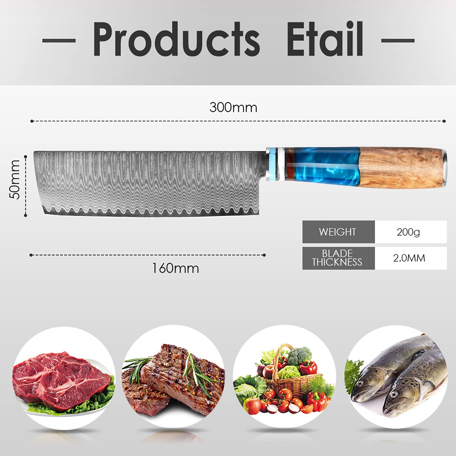 Kuwata Nakiri Chef Knife, Japanese VG-10 High Carbon Steel Damascus Professional Kitchen Chefs Cooking Knife in Gift Box, G10 Ergonomic Handle, Gift Box for Family, Restaurant