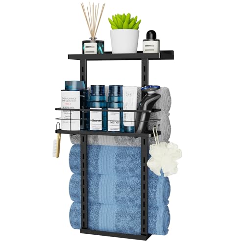 Johamoo Towel Racks for Bathroom, Bath Towel Holder with Shelf, Metal Wall Mounted Towel Storage for Small Bathroom
