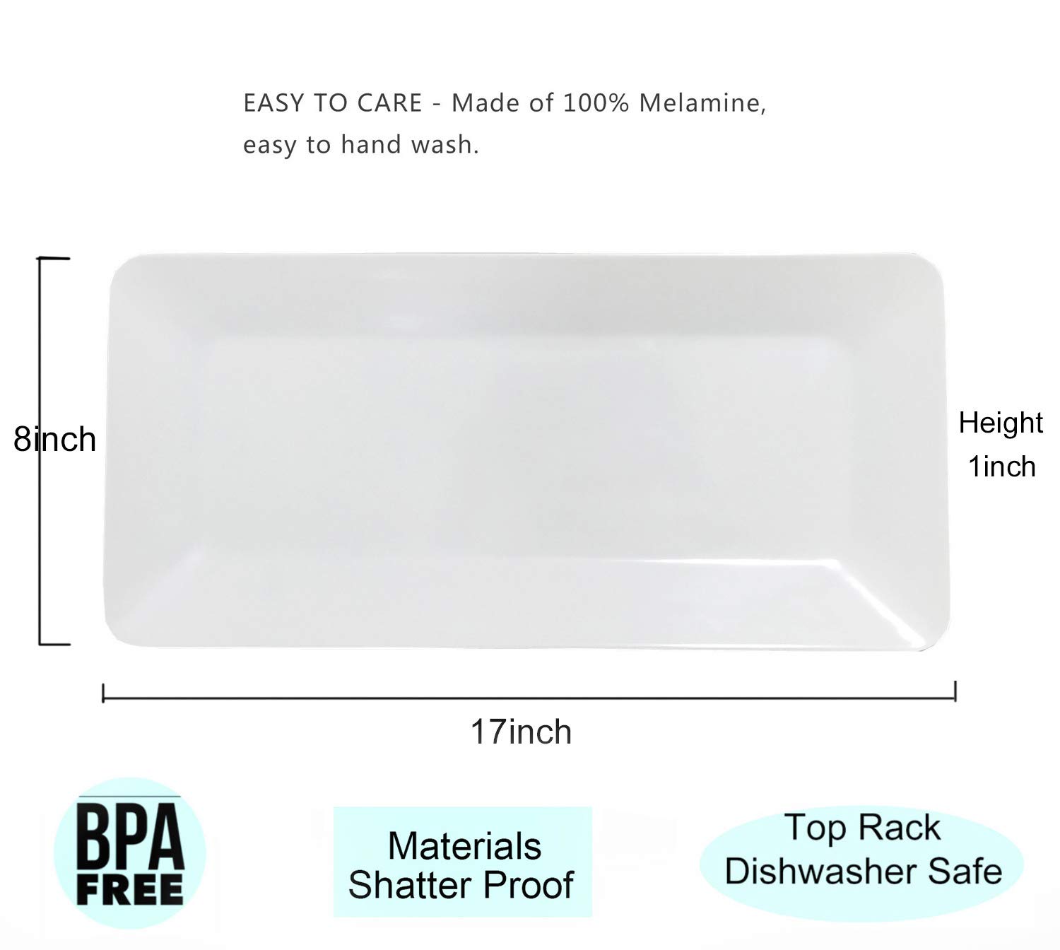 KX-WARE 17-inches Melamine Serving Platters/Rectangular Trays for Party | Set of 2 White, Dishwasher Safe, BPA Free