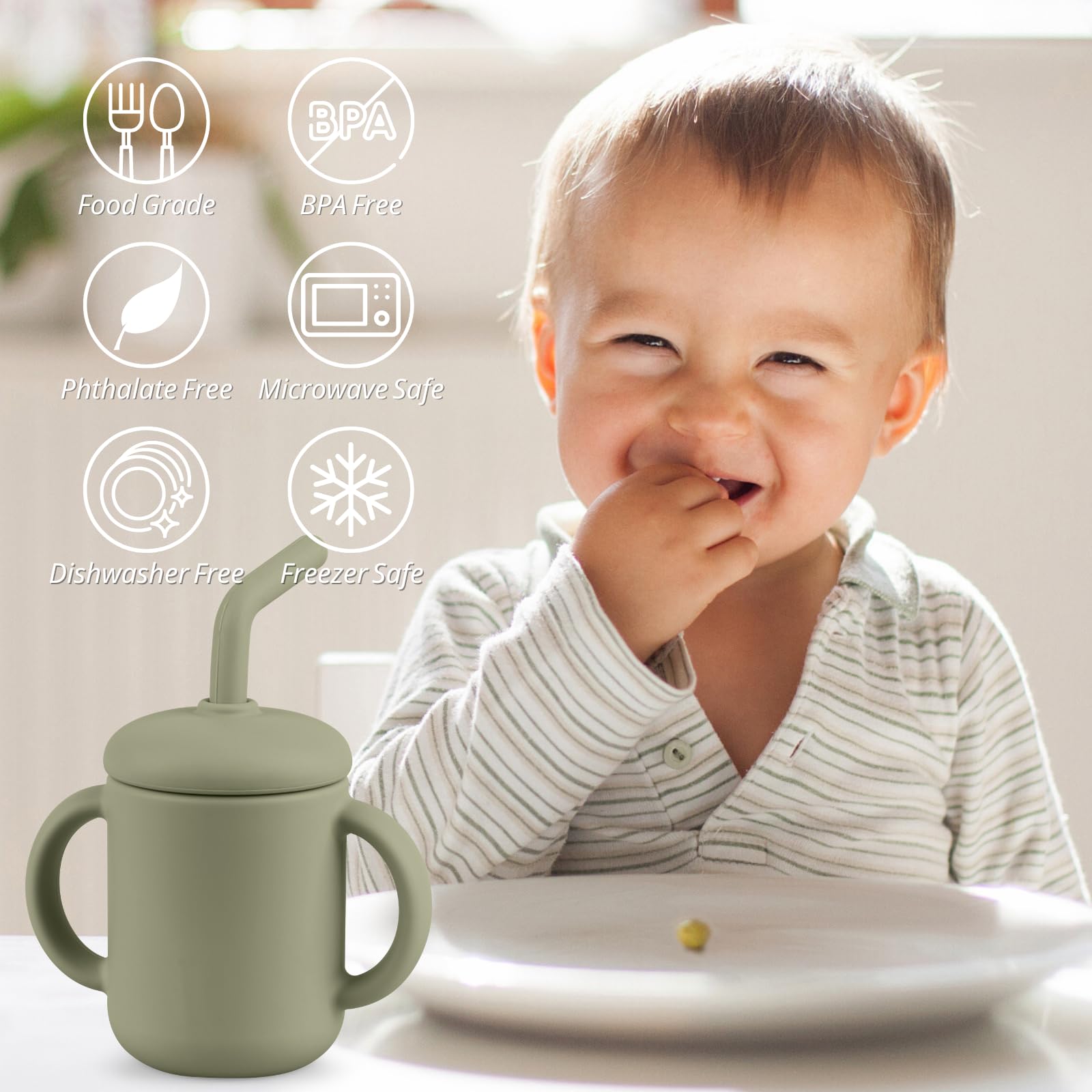 Mintlyfe Baby Trainer Cup, Food Grade Silicone Training Cup with Anti-Drop Straw and Non-Slip Handes, BPA-Free, Unbreakable, Spill Proof Sippy Cup for Toddlers, 4 oz (Sage)
