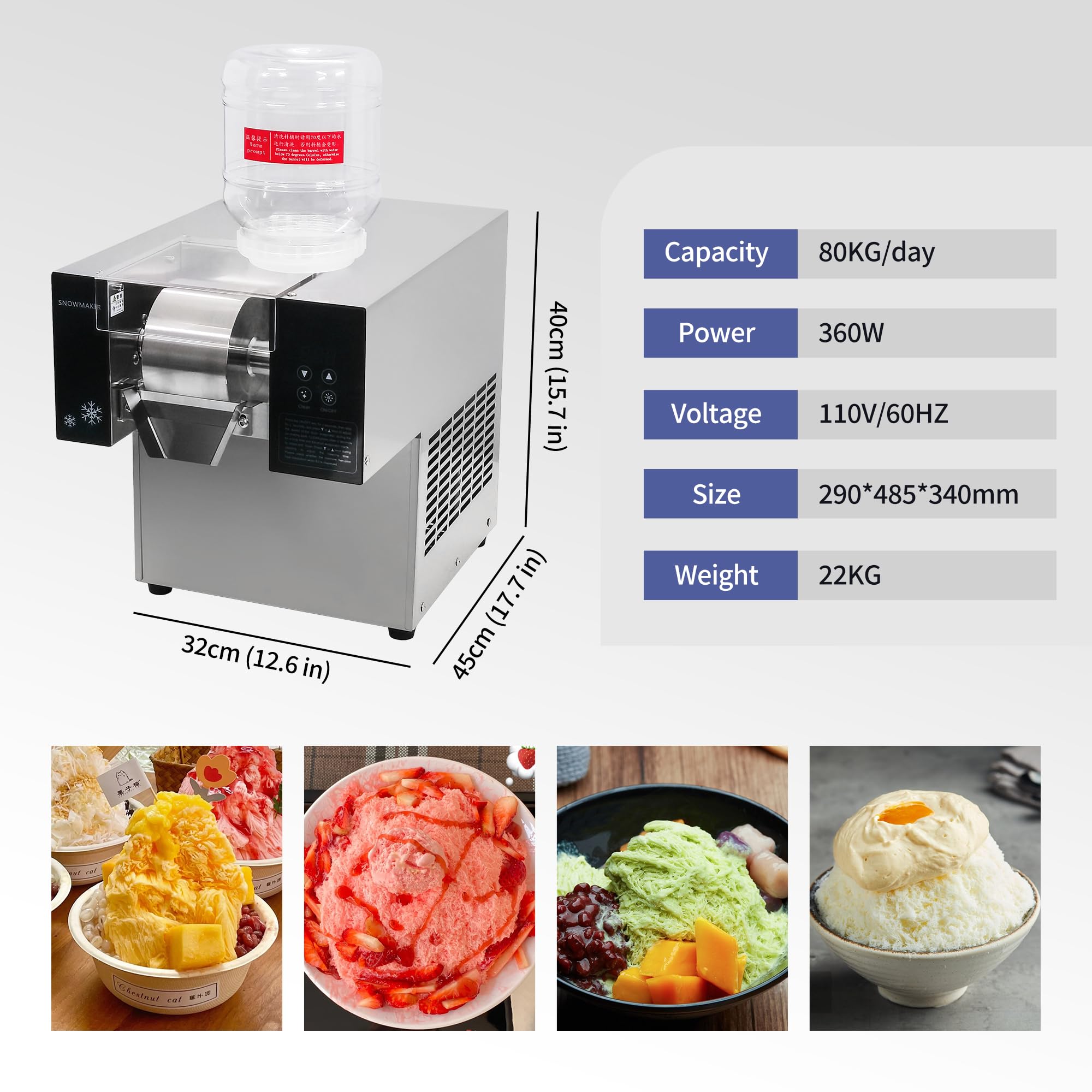 Mvckyi Commercial Snowflake Ice Machine, 176lbs/24H Korean Ice Shaver Machine, Snow Cone Maker Machine, Touch Control Panel, Air Cooling, for Restaurant, Snack Bar, Ice Cream Shop