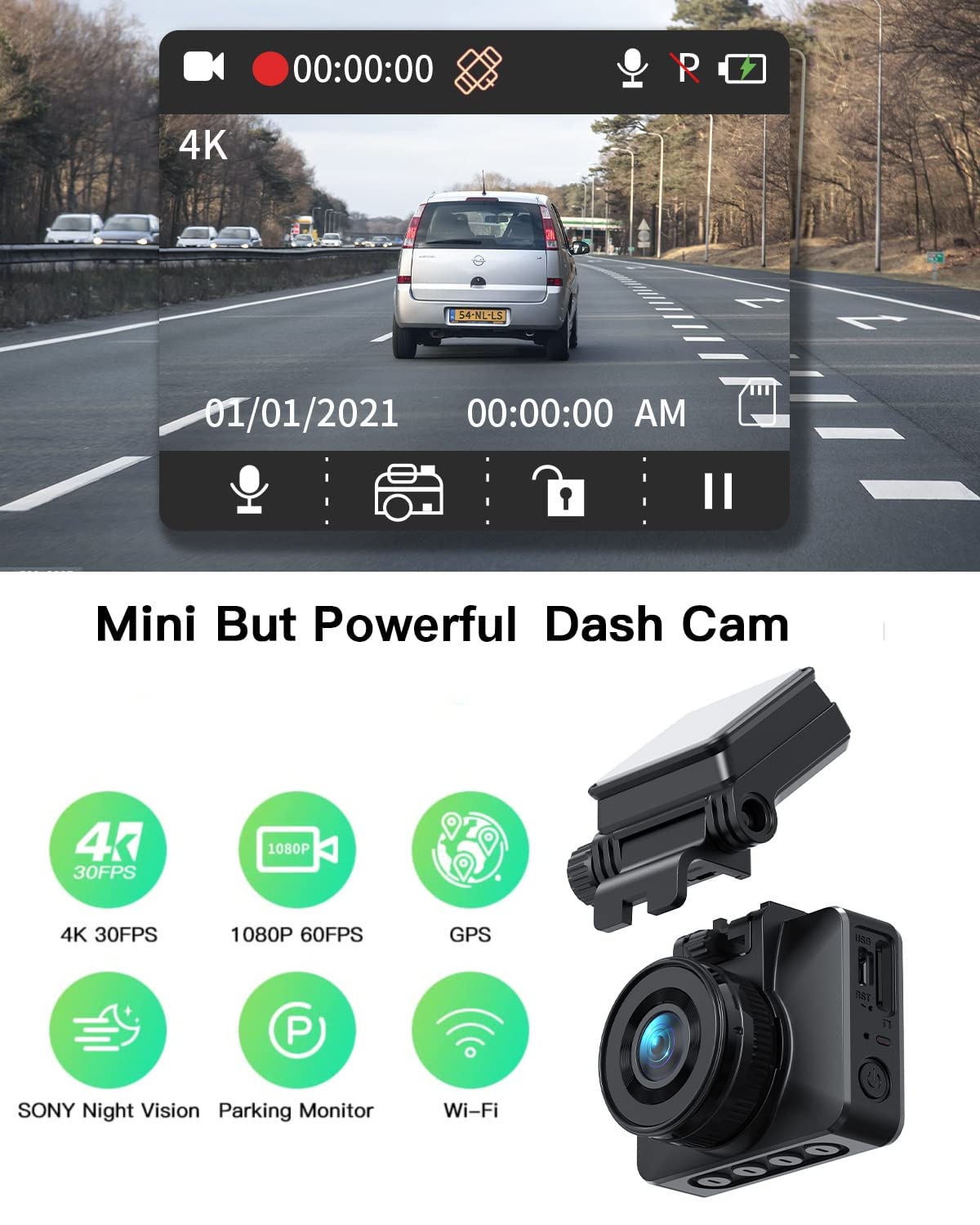 Heaboli 4K Dash Cam with WiFi, GPS and Speed, Front Dash Camera for Cars with Super Night Vision, 24-Hour Parking Monitor,Loop Recording,171° Wide Angle,Support APP