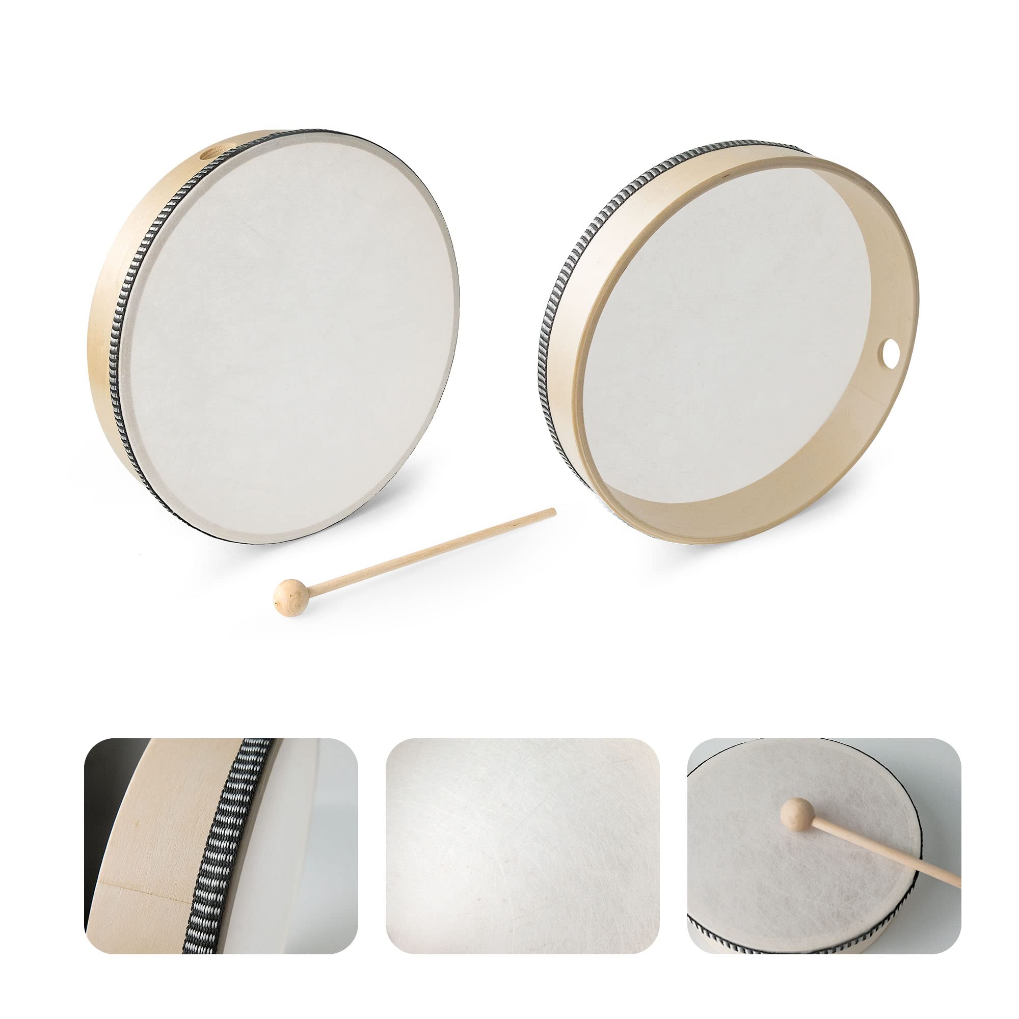 KEJJNYER Hand Drums with Drum Stick, 10 8 6 Inch Hand Drums for Adults Percussion Wood Frame Drum Musical Instrument for Party Class Home Supplies