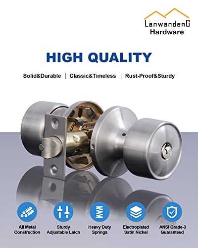 Lanwandeng 3 Sets Keyed Alike Entry Door Knobs and Single Cylinder Deadbolt Lock Combo Set Security for Entrance and Front Door, All Keyed Same Door Lock with Classic Satin Nickel Finish