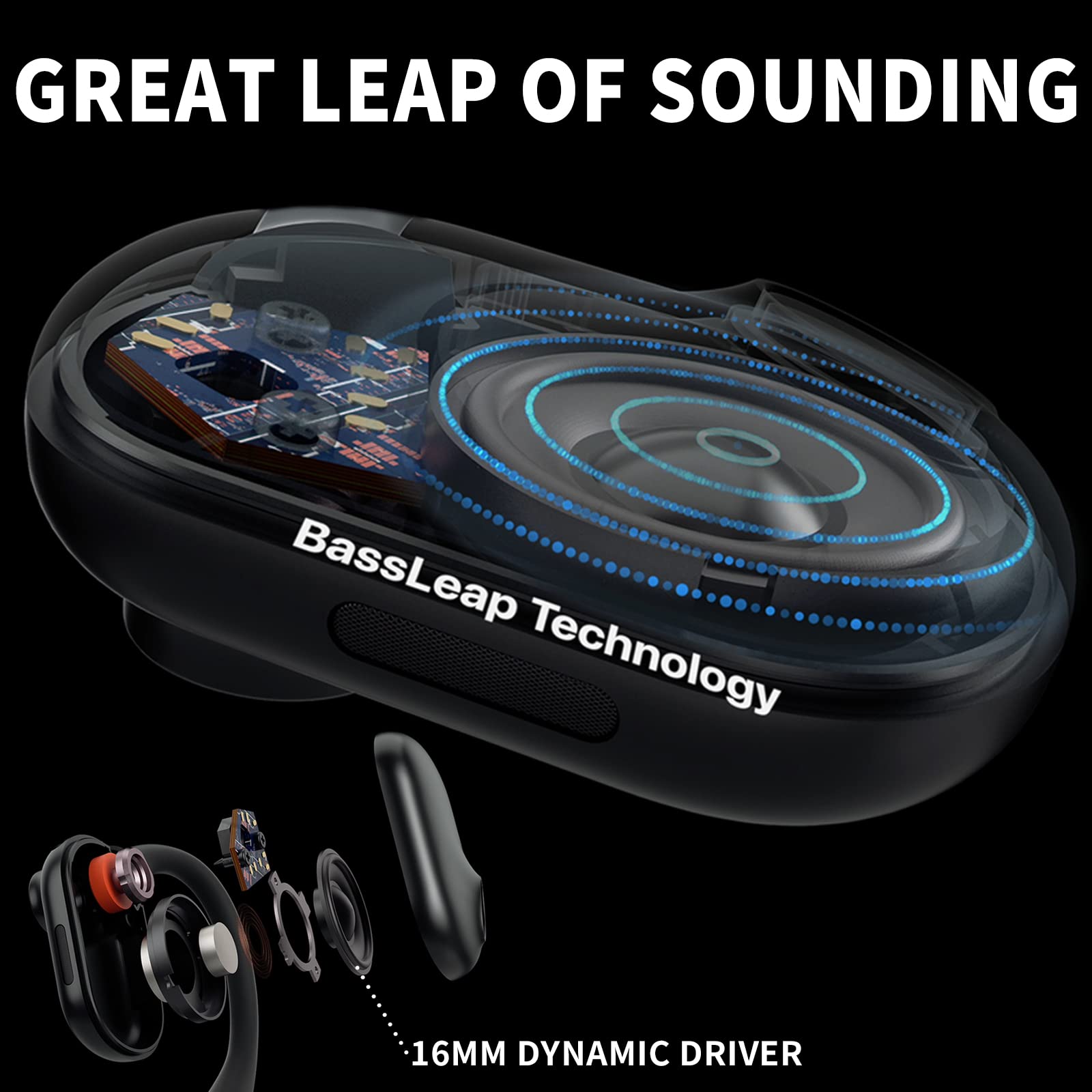 oleap Pilot P200b Open Ear Headphones with Noise Canceling Boom Microphone, Lightweight Bluetooth Wireless Headset with Mute for Trucker, Office, Seamless Switching Mobile & PC
