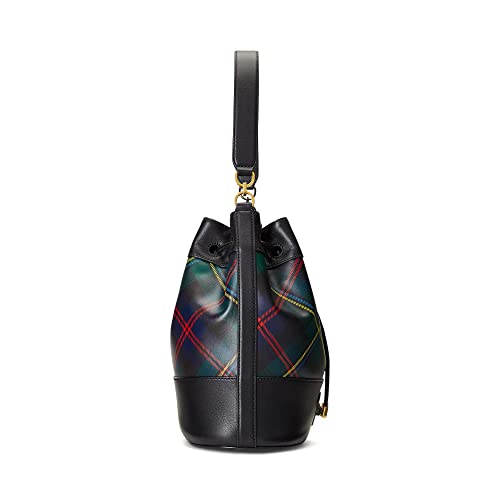 LAUREN Ralph Lauren Plaid Leather Large Andie Drawstring Bag Holiday Tartan/Black One Size