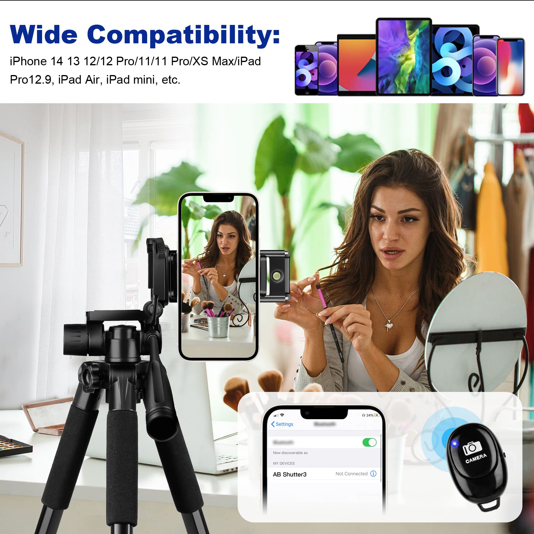 JOILCAN Camera Tripod, Heavy Duty Tripod for Camera, 67" Phone Tripod for Video Recording Photo Vlogging, Aluminum Phone Tripod with Remote & Travel Bag for DSLR Camera Phone Projectors Lasers