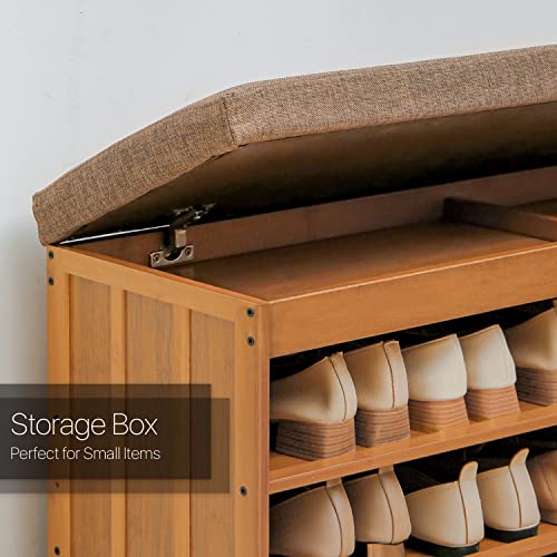 MoNiBloom Bamboo 2 Tiers Shoe Rack Organizer Changing Stool Bench with Flip-Open Storage Box Padded for Hallway, Bathroom, Bedroom - Brown (6-10 Pairs)