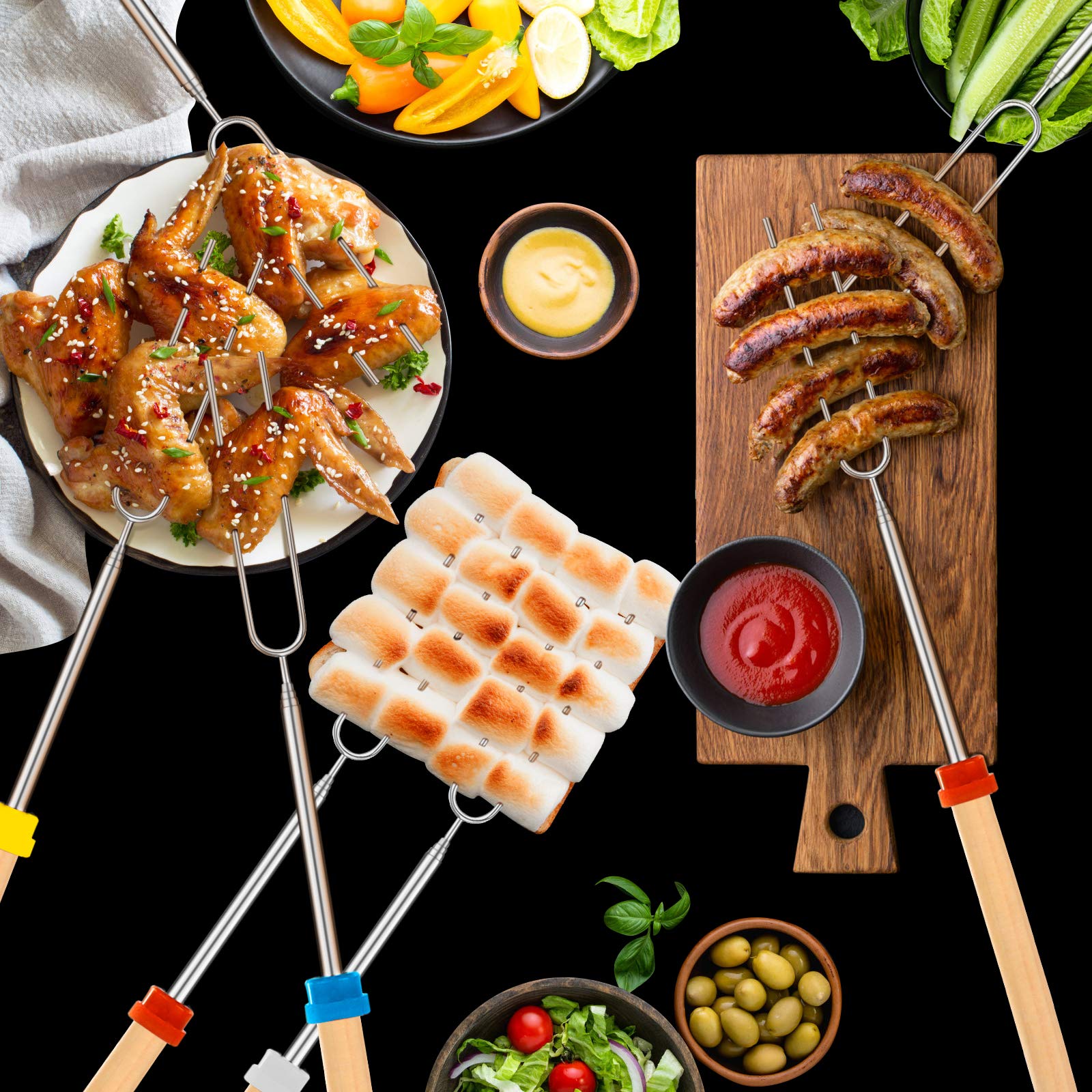 Marshmallow Roasting Sticks, Telescoping Smores Sticks for Open Fire Pit, 32 Inch Long Marshmallow Toasting Barbecue Forks BBQ S’mores Skewers for Campfire Camping Hotdog Hot Dog Bonfire Grill, 5 Pack