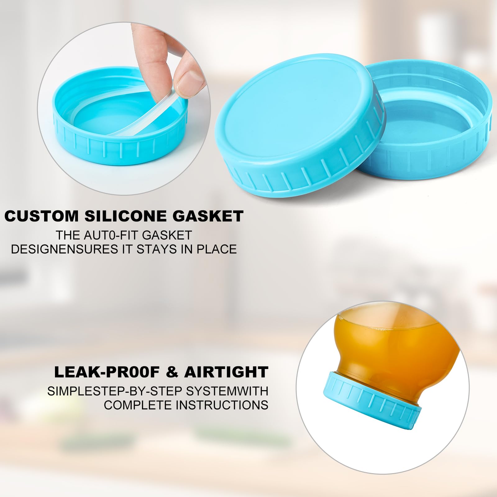 POBAN 8 Pack Colorful Plastic Regular Mouth Mason Jar Lids with Silicone Rings - Leak-proof, Reusable Mason Jar Lid Covers for Ball, Kerr Jars