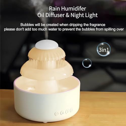 LILUOSUO Rain Cloud Humidifier Water Drip, 2 in 1 Humidifier with Aromatherapy Essential Diffuser, 600ml Mushroom Humidifier with 7 Colors, Rain Sounds for for Sleeping Relaxing