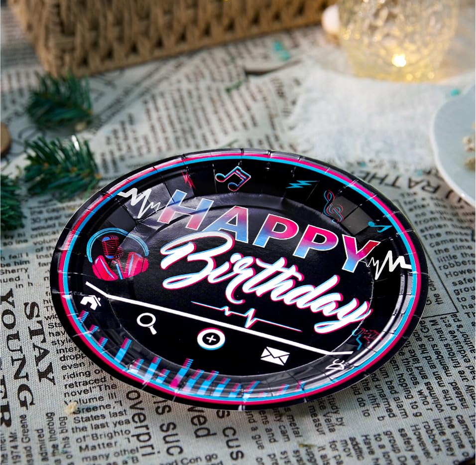 PYCALOW Music Theme Party Decorations Tableware - Music Notes Party Decorations, Paper Plate, Napkin, Cup, Disposable Cutlery, Music Birthday Baby Shower Party Supplies Dinnerware | 20 Guests