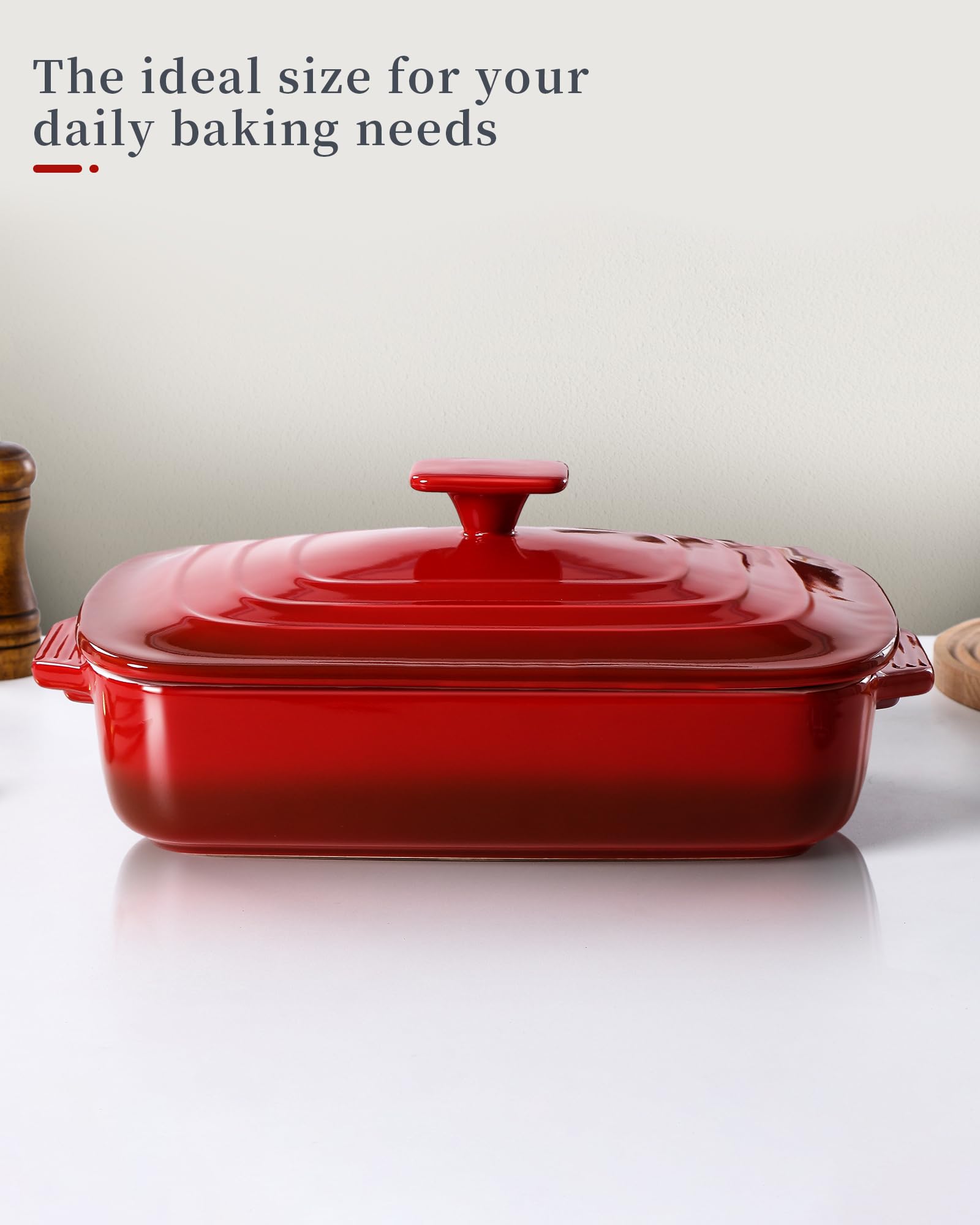 Lareina Large Ceramic Casserole Dish with Lid, 4.0 Quart Covered Rectangular Stoneware Baking Dishes for Oven, Deep 9x13 Inch Lasagna Pans for Baking and Serving, Perfect for Christmas Gifts, Bule