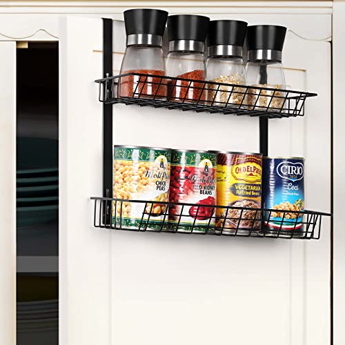 Over the Cabinet Storage Organizer Basket 2 Tier Metal Wire Hanging Kitchen Holder Rack for Bathroom, Pantry, Office Cabinet Storage Basket, Matte Black
