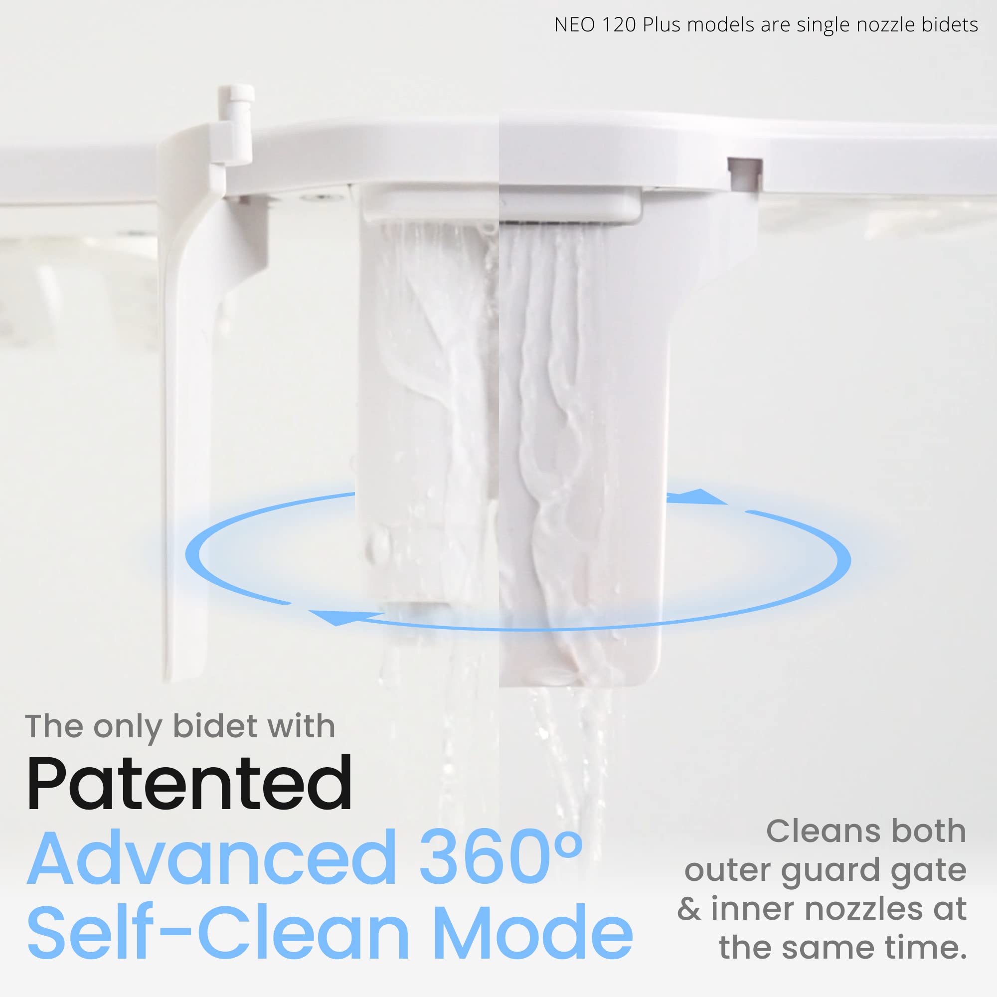 LUXE Bidet NEO 120 Plus - Only Patented Bidet Attachment for Toilet Seat, Innovative Hinges to Clean, Slide-in Easy Install, Advanced 360° Self-Clean, Single Nozzle, Rear Wash (White)