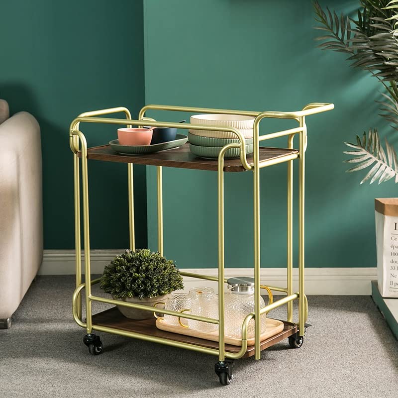 LIUZH Golden Hotel Bar Trolley Restaurant Mobile Hand Push Dining Cart Dining Side Table Fruit Cart Commercial (Color : E, Size : 2 Layer)