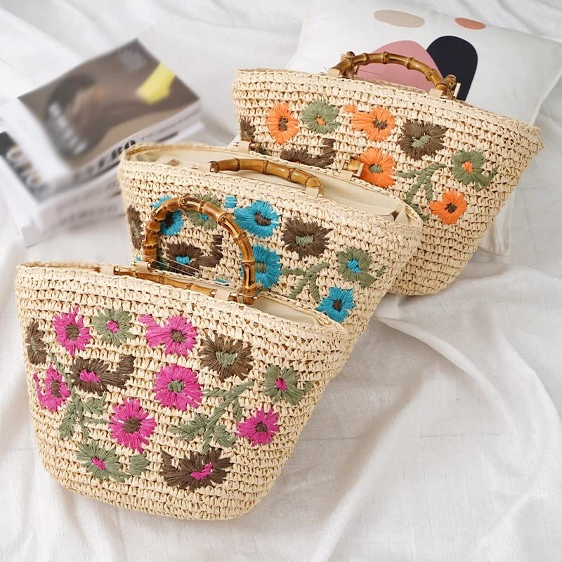 LIUZH Small Flower Bag Rattan Bag Single Pastoral Handbag Women's Bag Beach Handbag (Color : E)
