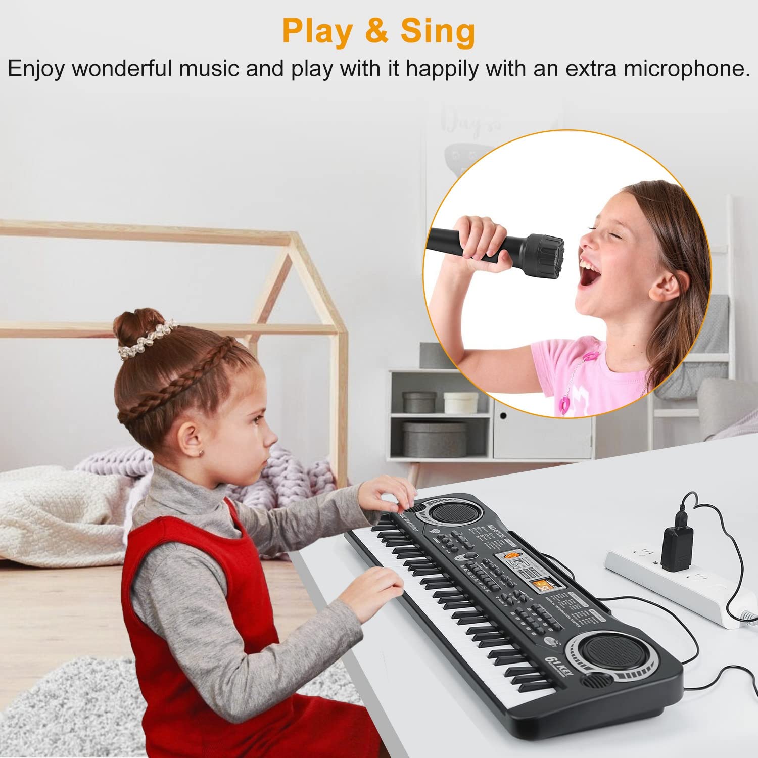KOCASO Piano Keyboard 61 Keys Digital Music Electronic Keyboard Electric Piano Musical Instrument Kids Learning Keyboard with Microphone For Beginners Kids Girls Boys