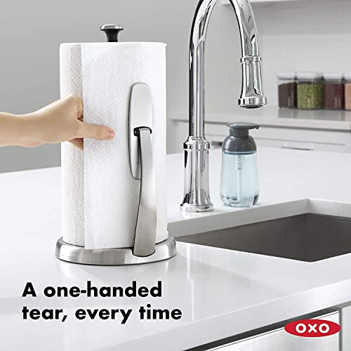 OXO Good Grips SimplyTear Standing Paper Towel Holder, Brushed Stainless Steel (2 Pack)