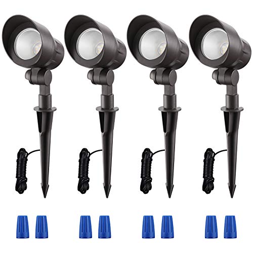 LEONLITE Low Voltage LED Spotlight Landscape Lights, 12V AC/DC Garden Lights Outdoor Pathway, ETL Listed Die-cast Aluminum, CRI90+ for Bush Yard Lighting, Bronze Finish, 3000K Warm White, Pack of 4