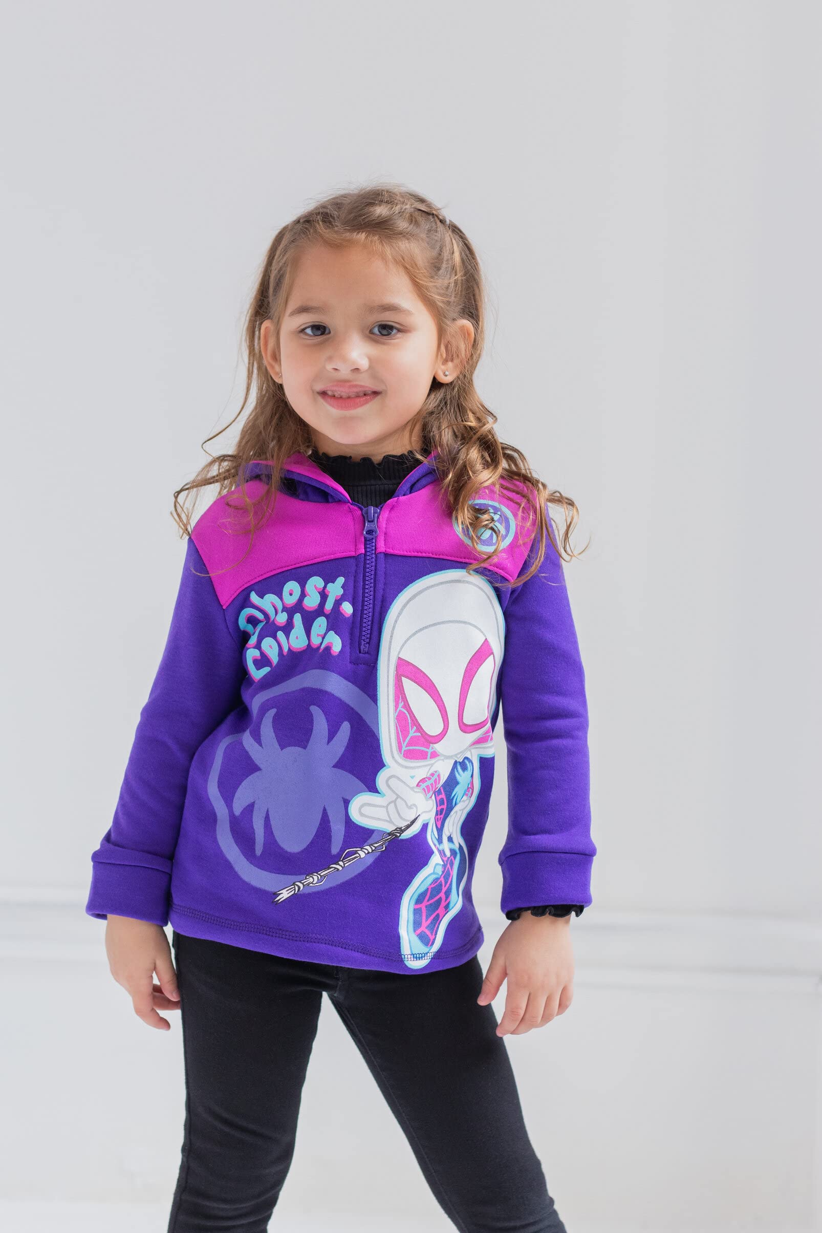 Marvel Spider-Man Ghost-Spider Toddler Girls Fleece Half Zip Fashion Hoodie Blue 5T