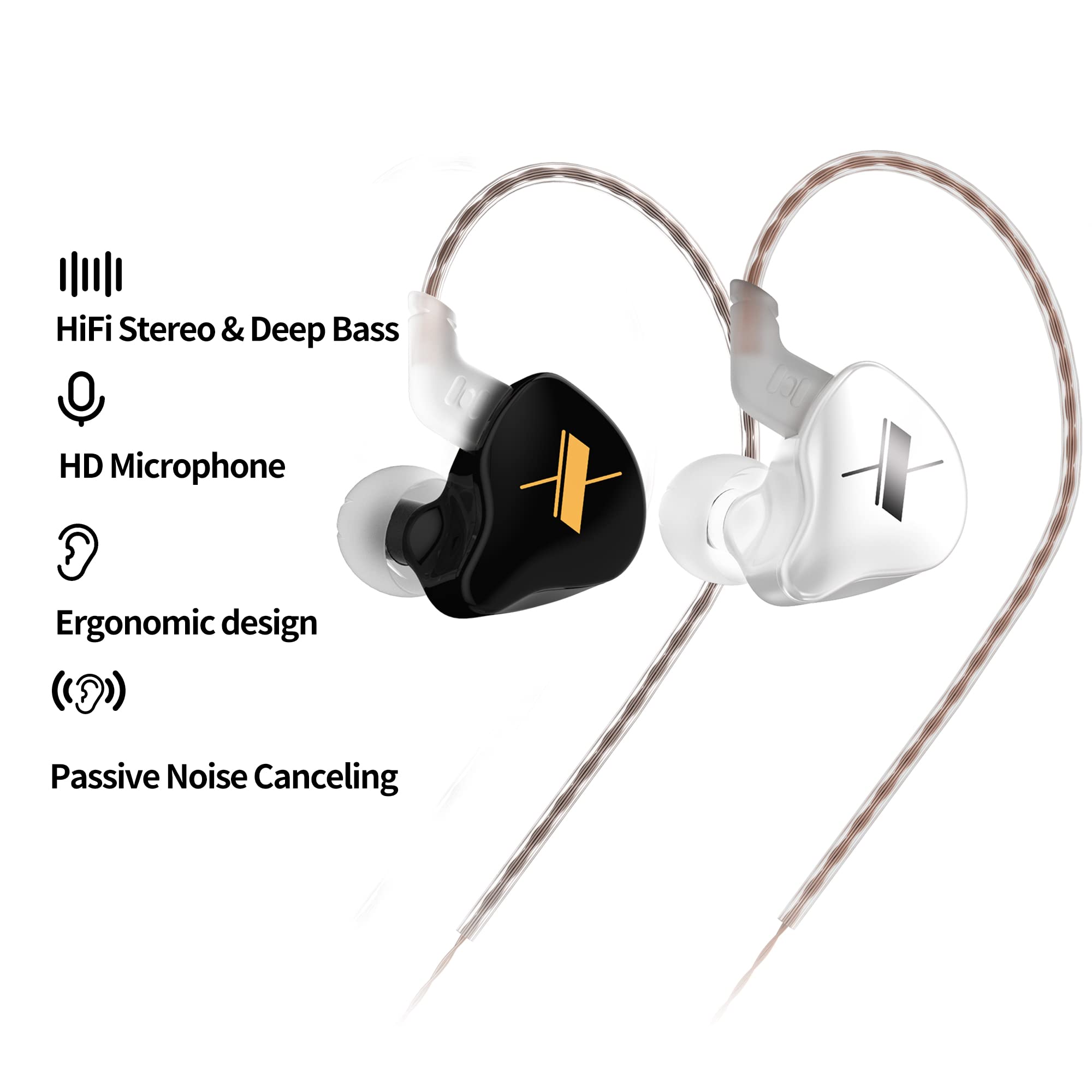 KZ EDX Wired Headset in Ear Entry Level HiFi Headset 3.5mm Detachable 2pin IEM bass Music Game Headset (Black, No mic)