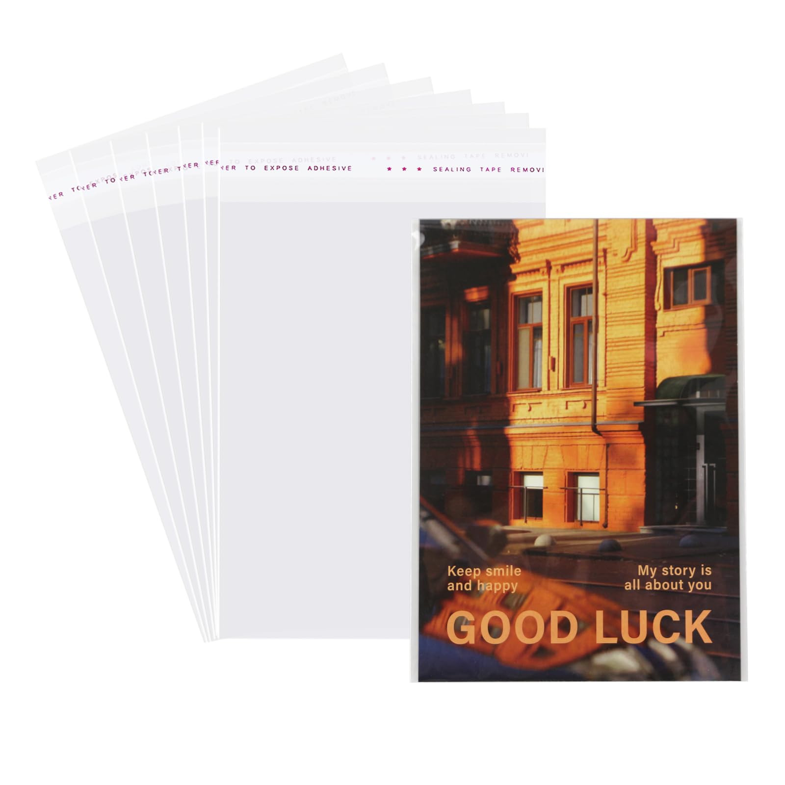 Miraclekoo 200Pcs 5-1/2 x 7-1/2 Inch Transparent Thick Greeting Card Plastic Sleeves Clear Self Sealing Cellophane Cello Bags - Fit 5 X 7 Inch Cards Envelope A6 A7 Photos Cookie