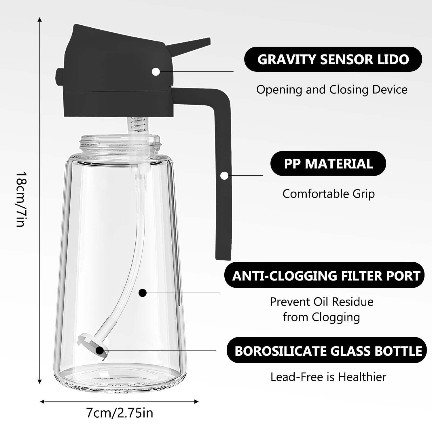 MISEDI Oil Sprayer for Cooking,2 in 1 Glass Oil Sprayer & Dispenser,Oil Dispenser Bottle for Kitchen,Salad, Grilling, Roasting, Baking (Black)