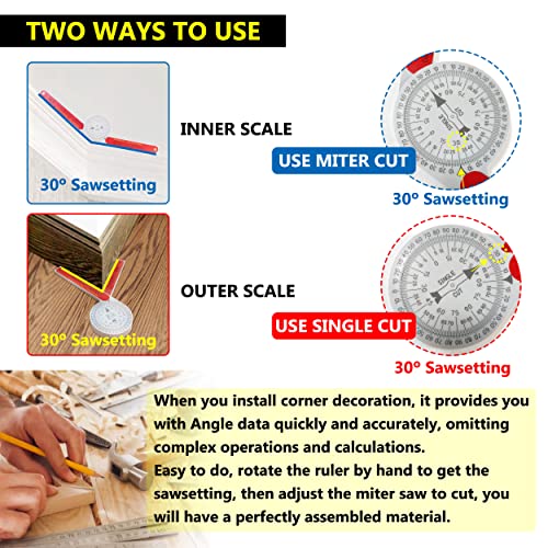 Miter Saw Protractor Replacement for #505P-7 Angle Finder Featuring Precision Laser-Inside & Outside Miter Angle Finder Protractor for All Building Trades, Plumbers, Carpenters Plastic (Red)