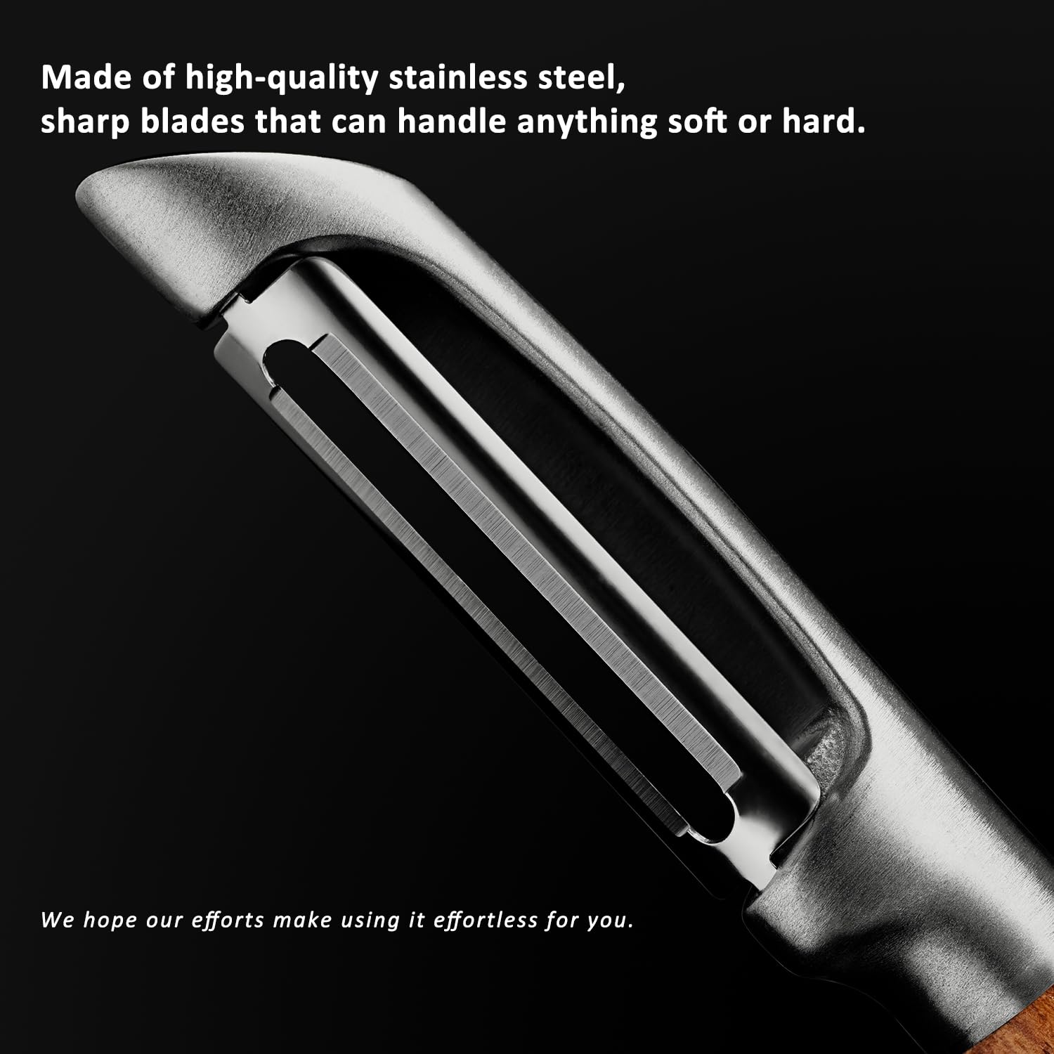 KULUNER Premium 304 Stainless Steel Multifunctional Kitchen Fruit and Vegetable Peeler with Real Wood Handle,Ultra Sharp Strong Blade