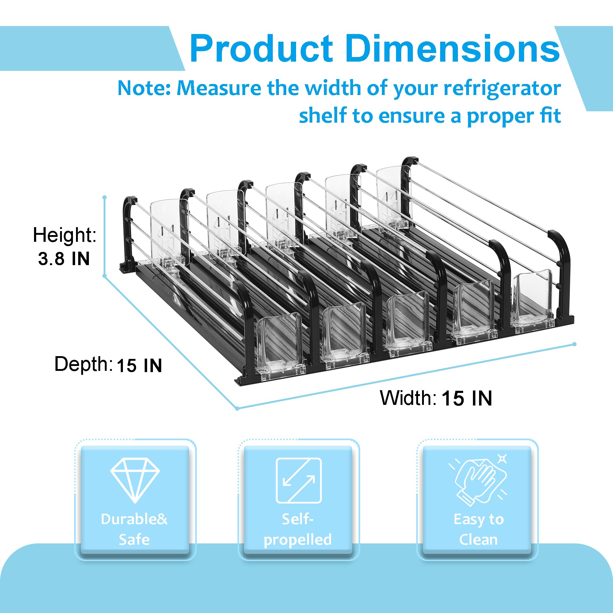 PICOCA Drink Organizer for Fridge, 5 Rows Drinks Organizer for Refrigerator with Pusher Glide