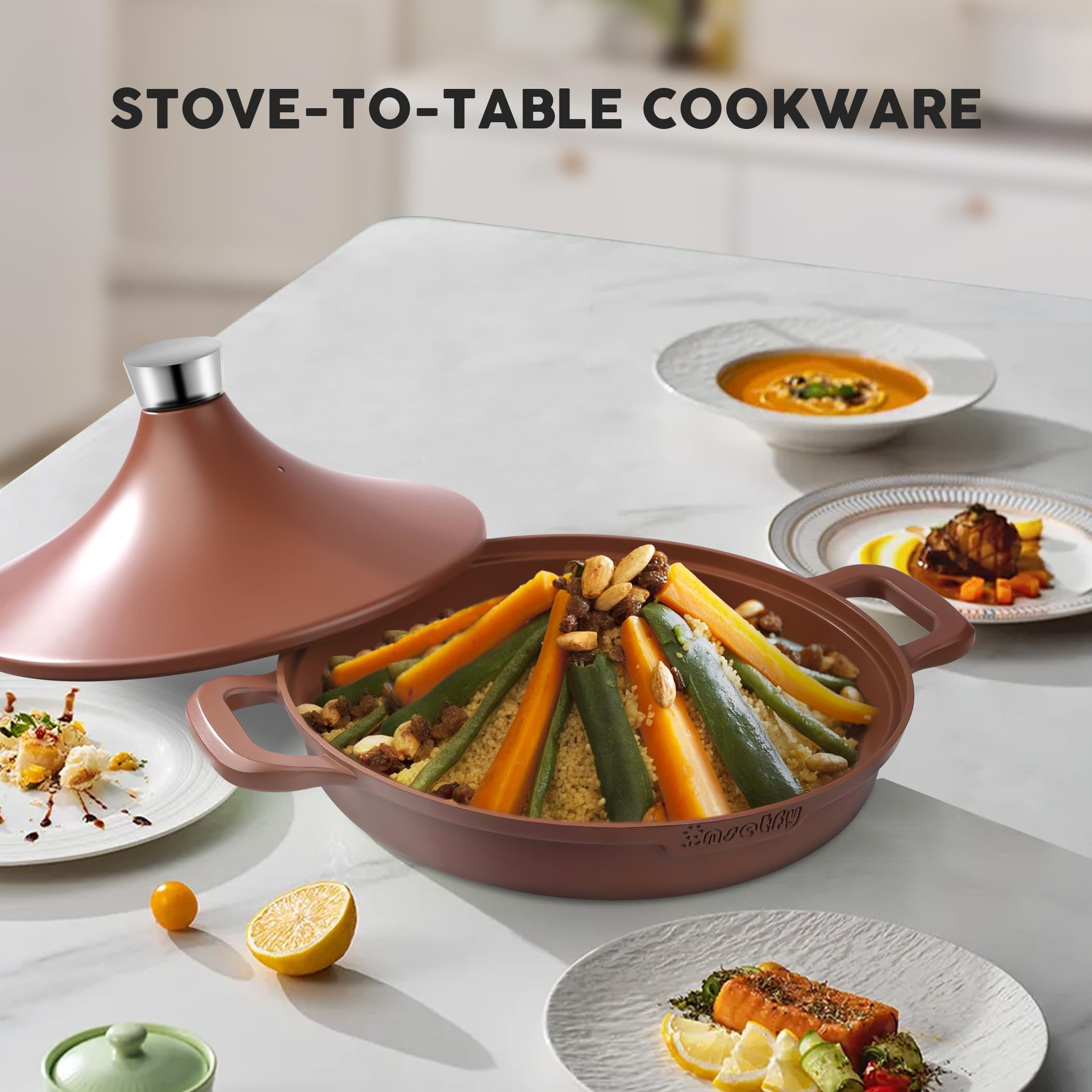 Non-Stick Frying Pan/Skillet 11", 3QT Tagine Pan, Aluminum Pans with Lid, Stove/Oven-to-Table Cookware, Dishwasher Safe& Compatible with All Stovetops(Terracotta)