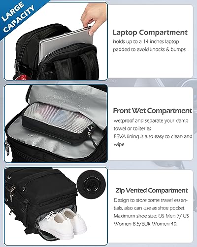 Hynes Eagle 2 in 1 Rolling Backpack 42L Backpack with Wheels Airline Approved Carry on Luggage Laptop Travel Backpack for Women Men Grey with 20L Personal Item Underseat Bag Black
