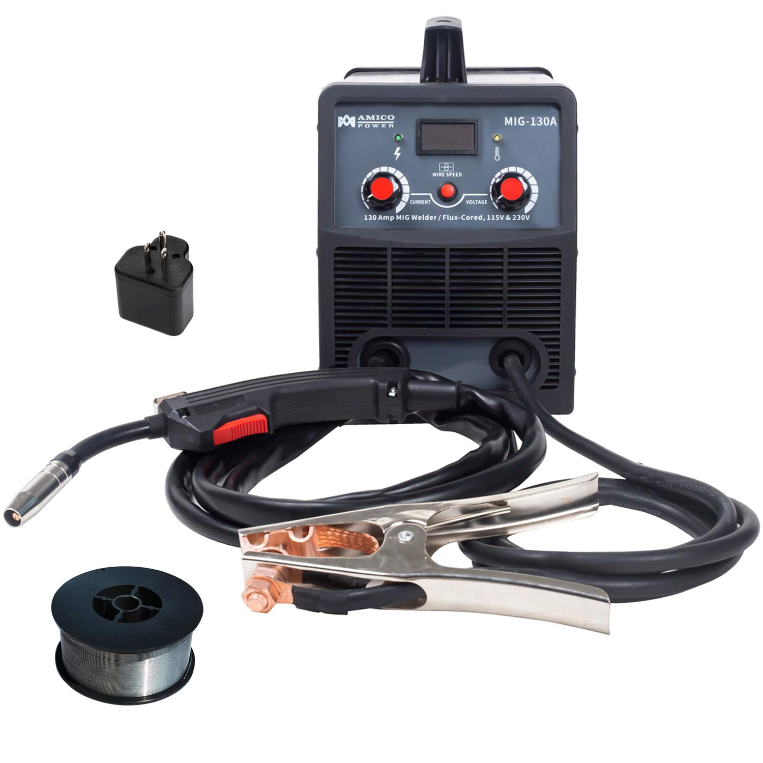 MIG-130A, Professional 130 Amp Flux Cored DC Inverter Welder, 80% Duty Cycle, 100-250V Wide Voltage Welding Machine