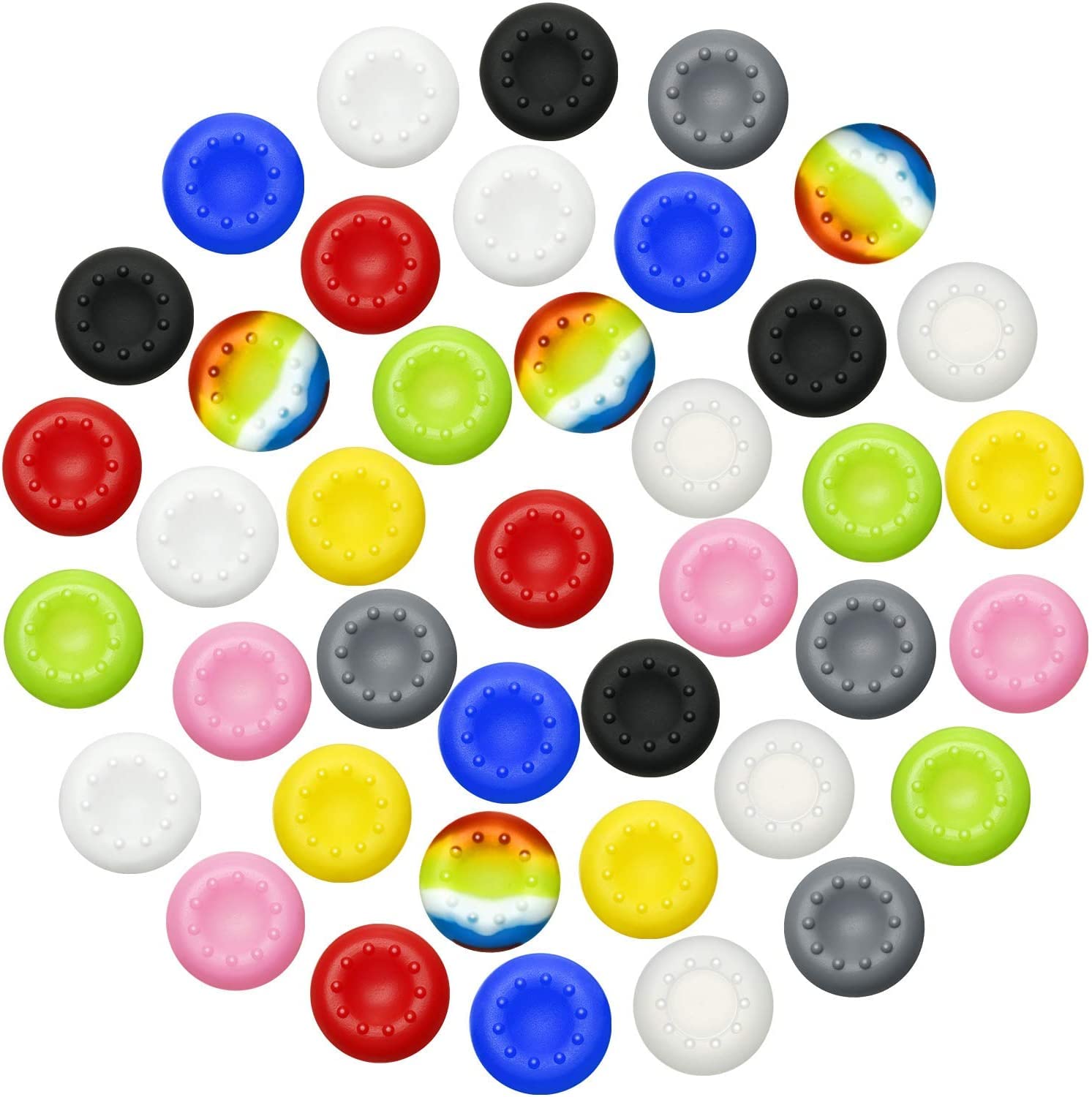 kongchan 50 PCS Colorful Silicone Thumb Grips Cap Cover,Joystick Controller Rubber Grip Silicone Accessories Replacement Parts ​for PS2, PS3, PS4, PS5, Xbox 360, Xbox One, Xbox Series X/S Controller