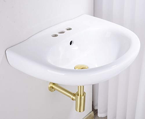 Orhemus Brass Round Bottle P Trap, Basin Sink Waste Trap Drain Tube Kit Adjustable Height, Brushed Gold Finished