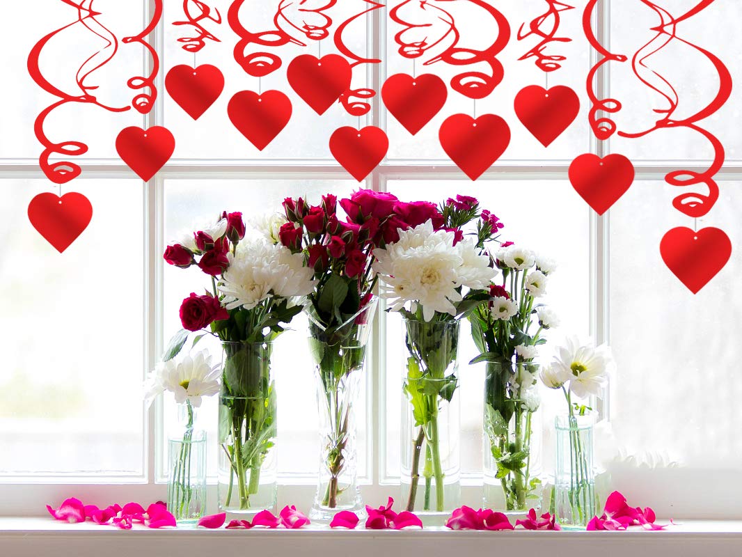 JOLLYSTYLE 36PCS Heart Decorations Hanging Swirls - Valentines Day Party Supplies Favors Ceiling Decor