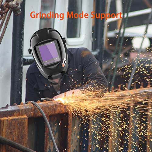 JHTii Large Viewing Welding Helmet 3.94"X3.66", True Color Highest Optical 1/1/1/1, 4 Arc Sensor Wide Shade 4/5-8/9-13, Solar Power Auto Darkening Welding Helmet for TIG MIG ARC WH03