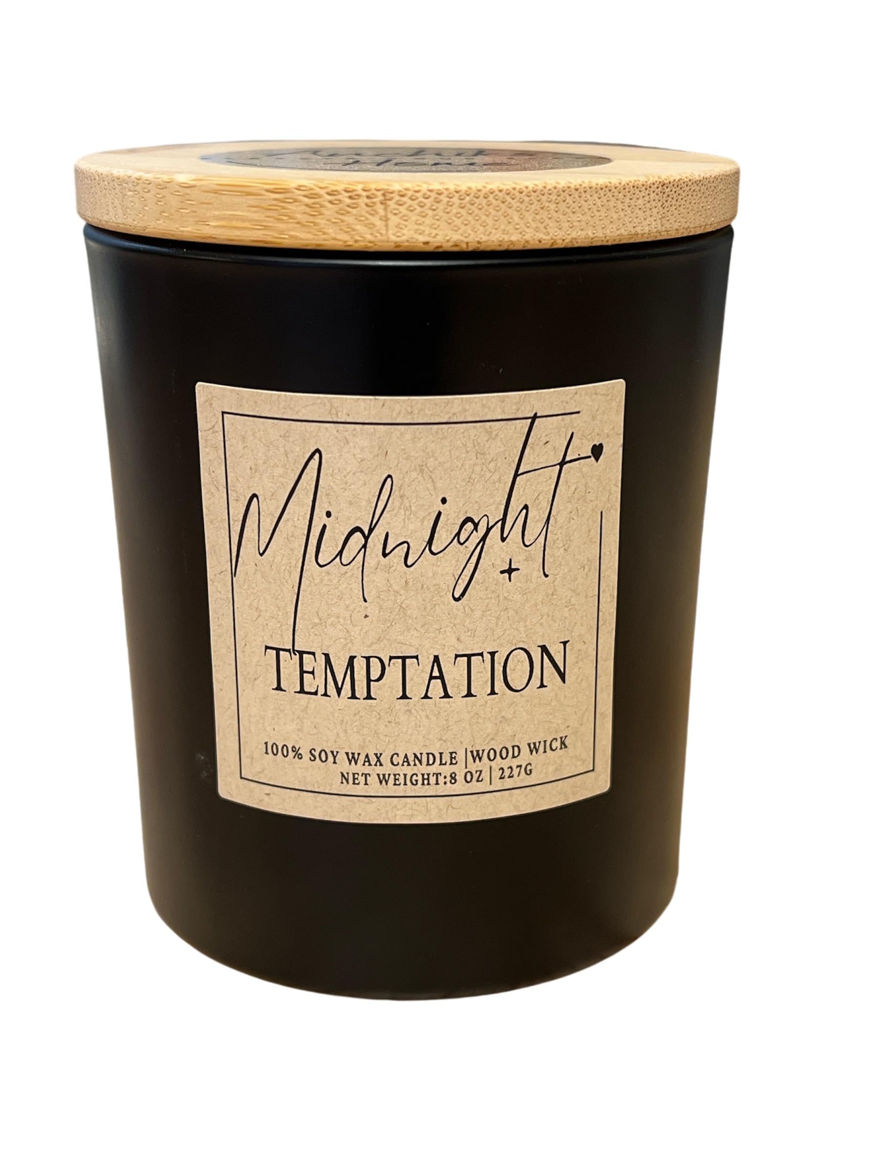 Midnight Temptation Luxury Scented Candle | 8 oz 100% Soy Wax | Wood Wick | Black Jar | Rich Channel, Wood, & Tobacco Caramel Notes | Fall Candle Collection