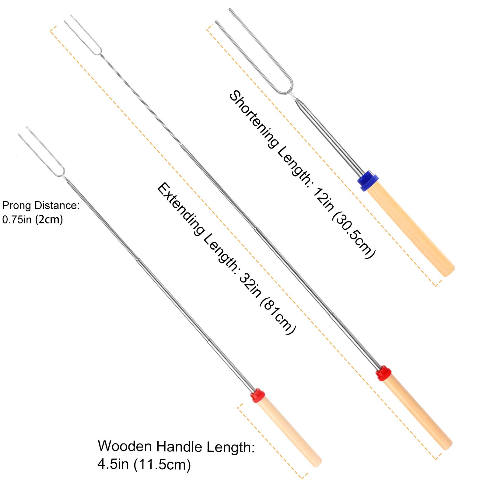 Marshmallow Roasting Sticks, Telescoping Smores Sticks for Open Fire Pit, 32 Inch Long Marshmallow Toasting Barbecue Forks BBQ S’mores Skewers for Campfire Camping Hotdog Hot Dog Bonfire Grill, 5 Pack