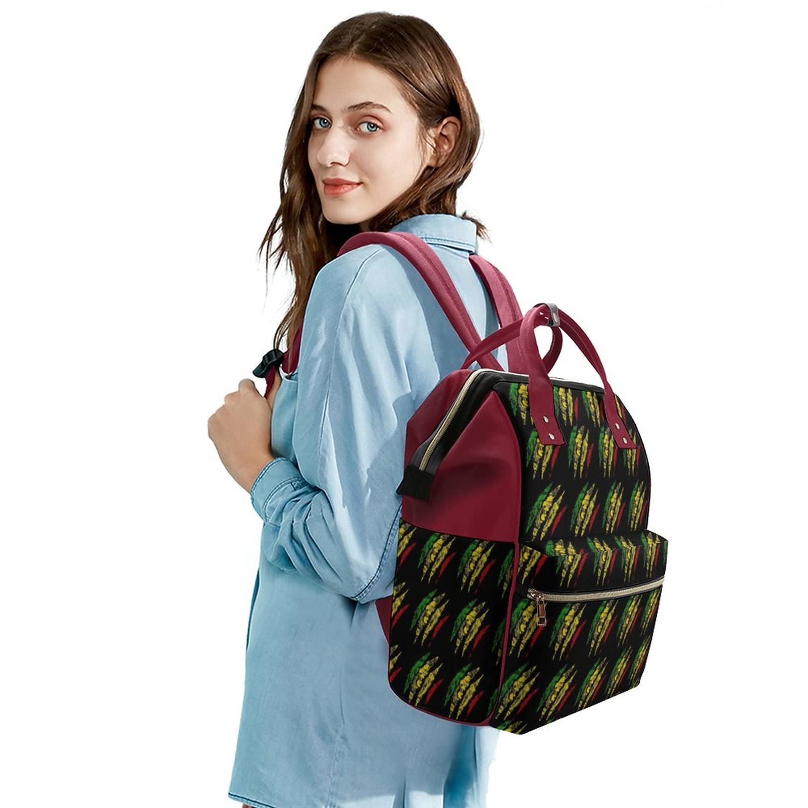 Lion Rasta Reggae Jamaica Roots Diaper Bag Backpack Large Capacity Mommy Bags Multifunction Nappy Bag Travel Back Pack Red-Style