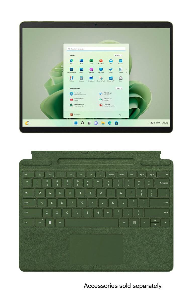 Microsoft Surface Pro 9, 13.3" Touchscreen 2-in-1 Tablet, 12th Gen Intel Core i7-1255U, Intel Iris Xe Graphics, 16GB DDR5 RAM, 512GB SSD, Windows 11h, Forest, Device Only, with Stylus Pen