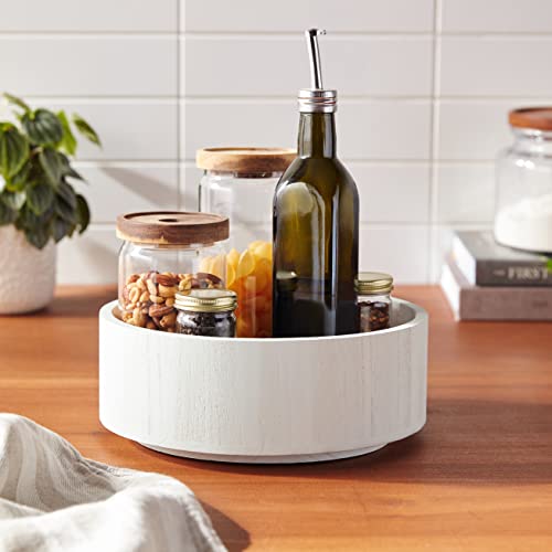 iDesign Renewable Paulownia Wood Collection Tall Turntable Organizer, 10.5" x 4" x 10.5", White Wash